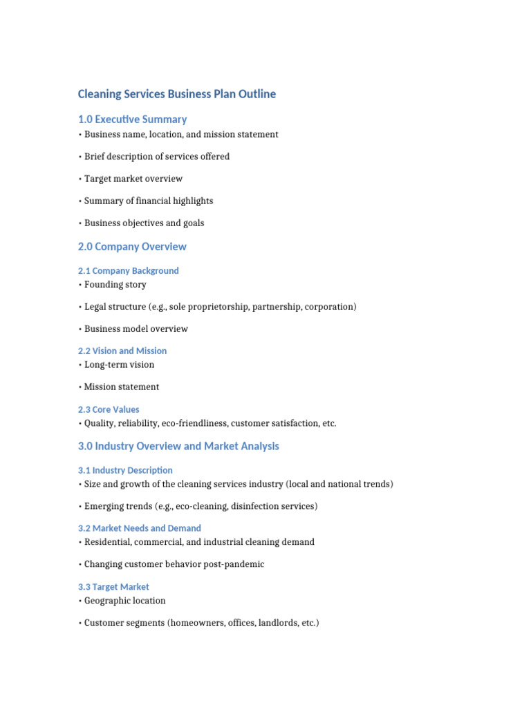 Cleaning Services Business Plan Outline | PDF | Pricing | Employment