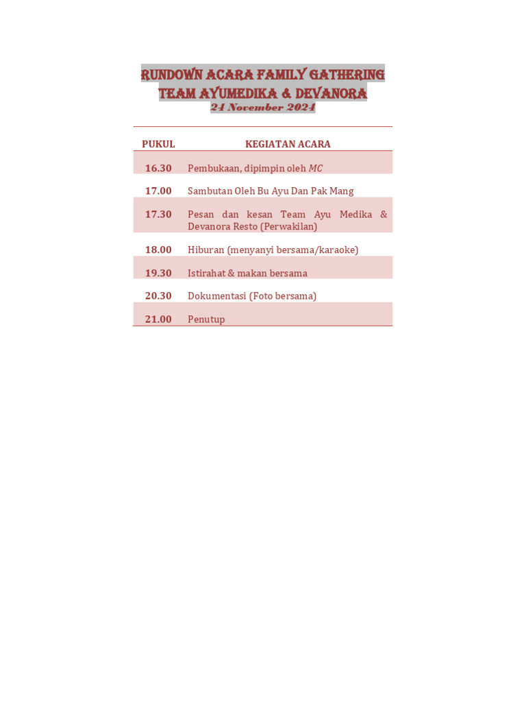 Rundown Family Gathering Ayu Medika | PDF