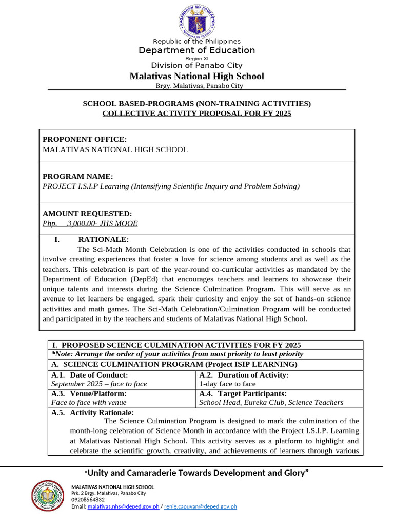 Science Culmination Program 2025 | PDF | Learning | Education Theory