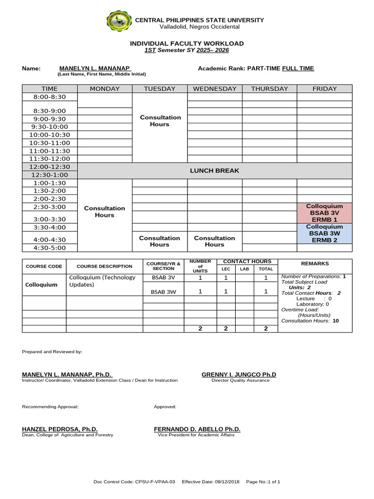 1st Sem 2025 2026 Individual Faculty Workload...... | PDF | Academic Term | Academia