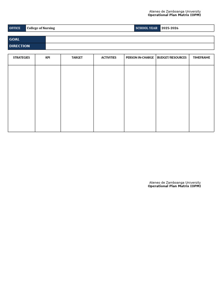 FORM OPM Operational Plan Matrix | PDF