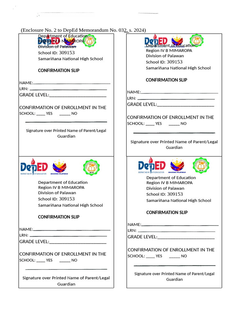Confirmation Slip 2024-2025 | PDF | Authentication