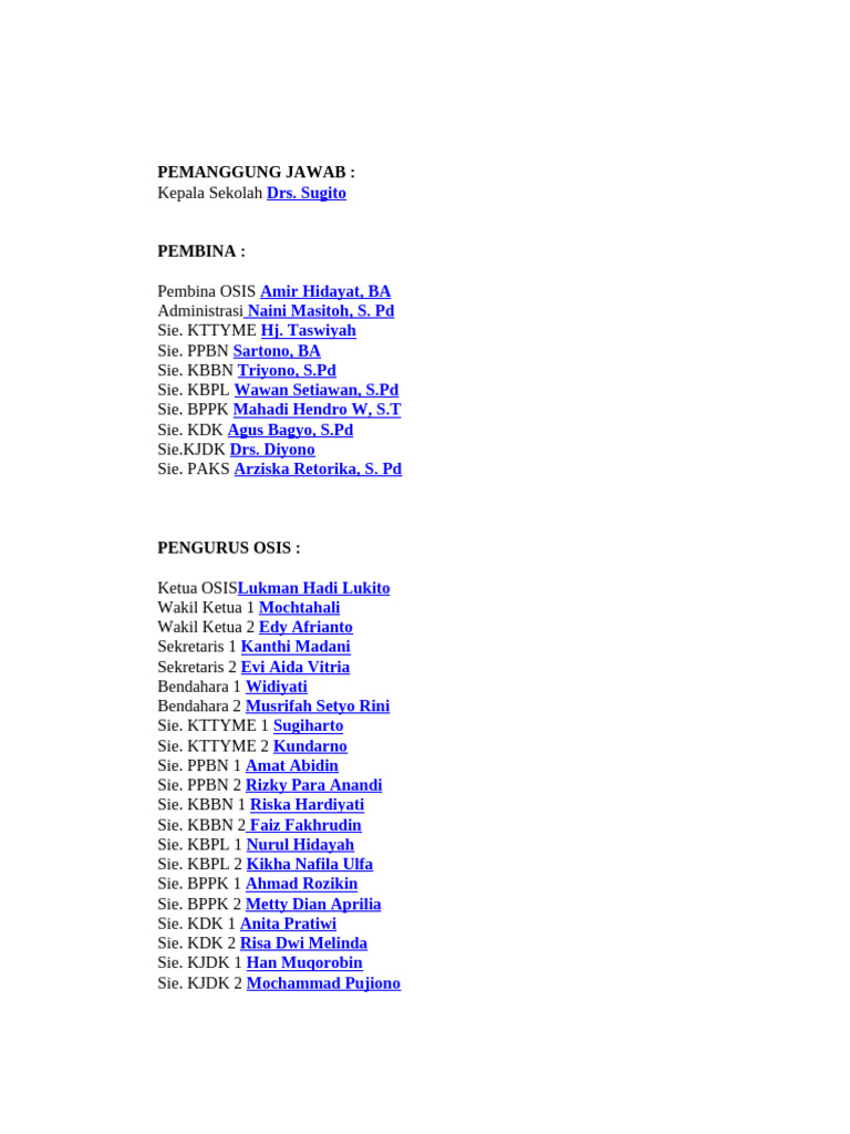Struktur dan Program Kerja OSIS 2010-2011 | PDF