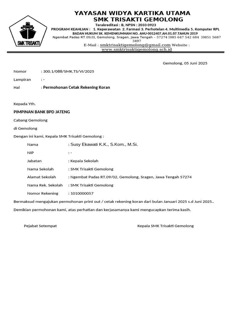 Surat Permohonan Printout Rek Koran | PDF