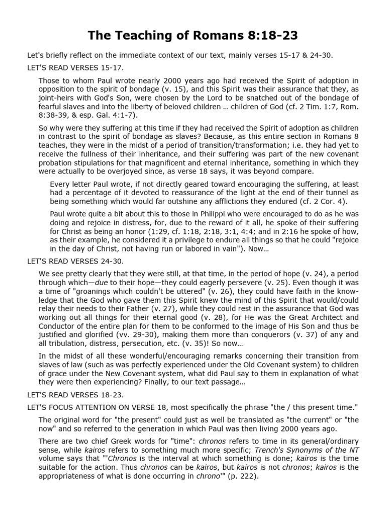 The Teaching of Rom. 8.18 23 | PDF | Paul The Apostle | Gospel Of Matthew