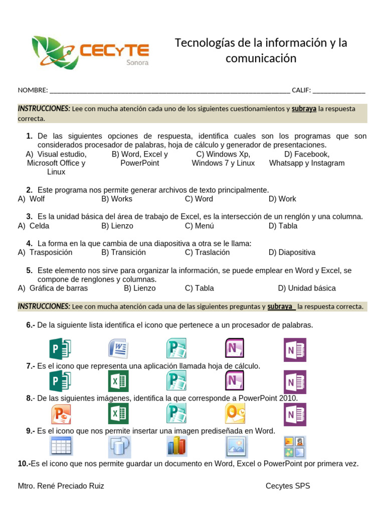 Tercer Parcial Tics Rene Preciado Nov 2016 Examen | PDF | Microsoft Excel | Microsoft PowerPoint