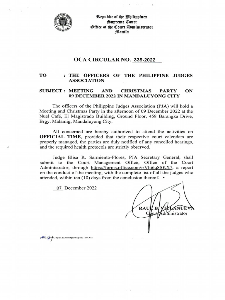 OCA Circular No. 339 2022 | PDF