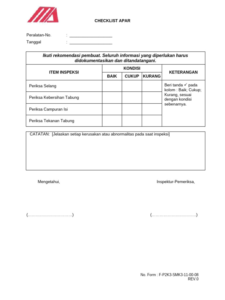 Formulir Checklist APAR | PDF