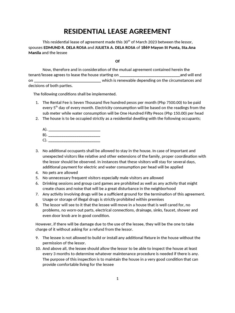 Residential Lease Agreement | PDF | Lease | Private Law