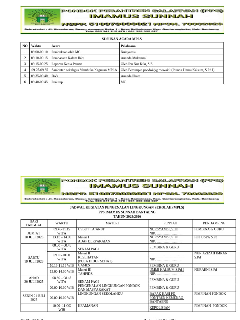 Susunan Acara Mos | PDF