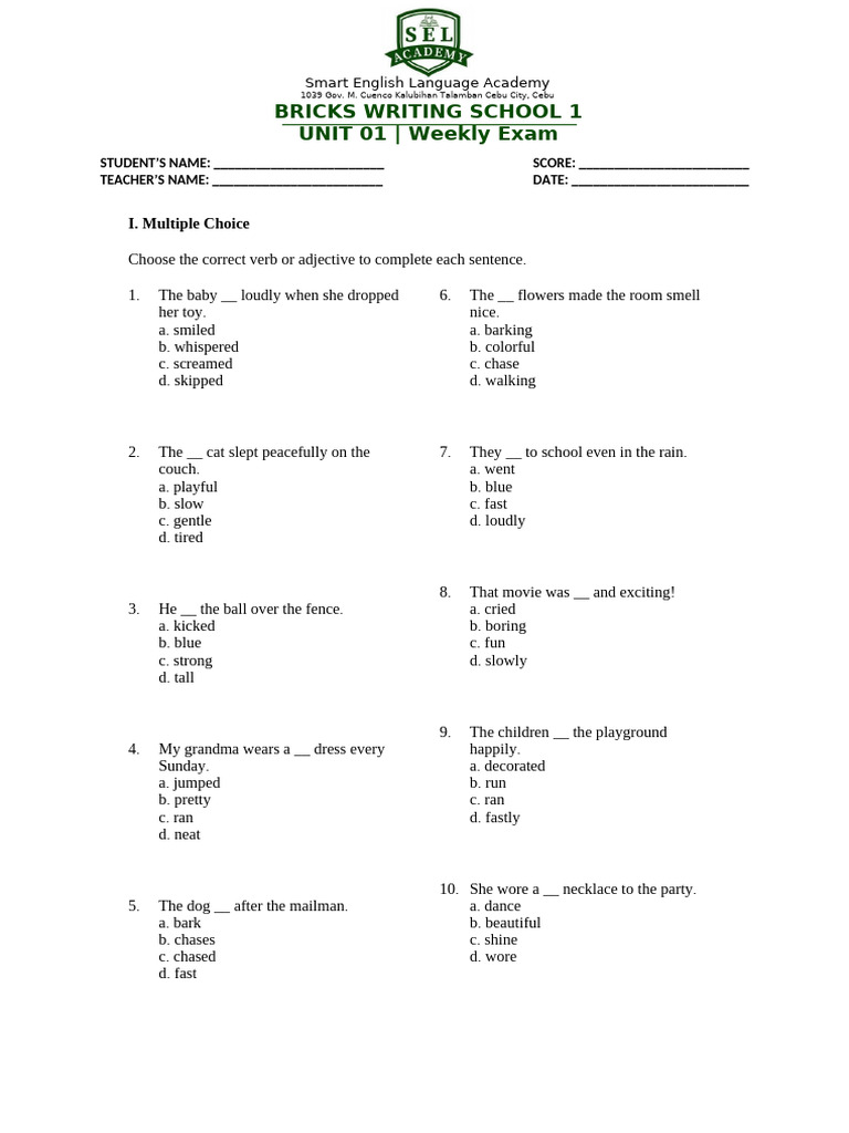 English Language Exam Practice Worksheet | PDF