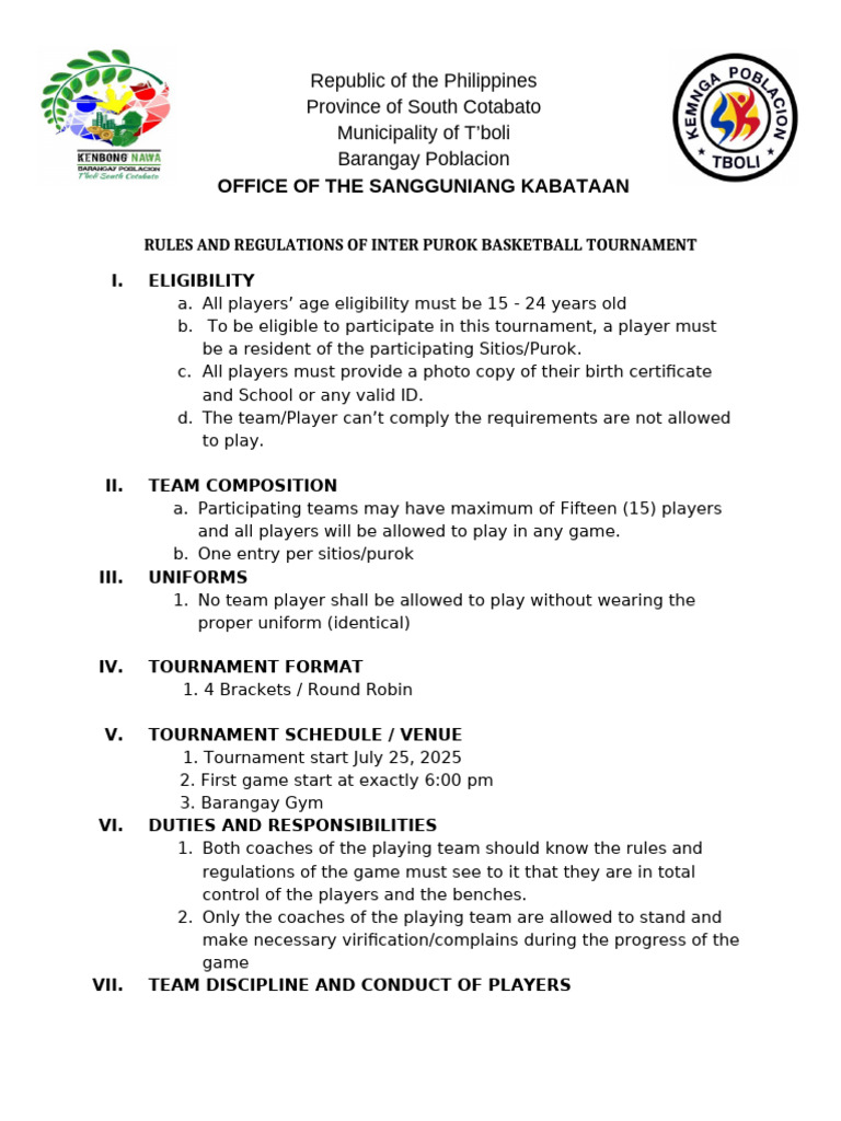 Brgy Poblacion Inter Purok Basketball Tournament | PDF | Sports