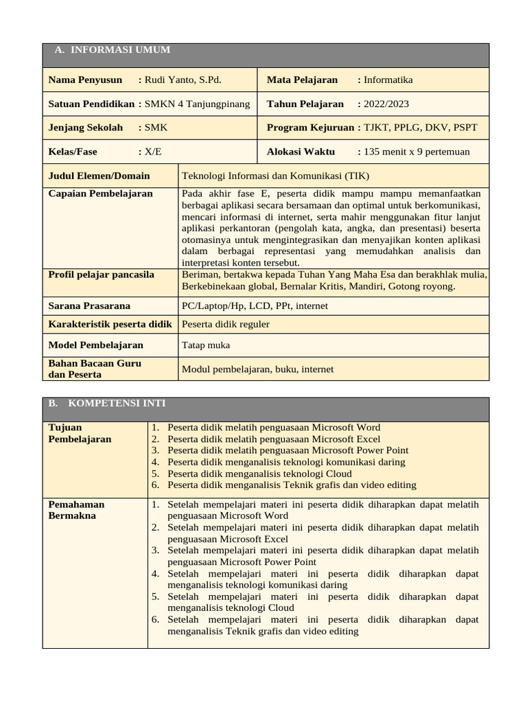 05 Modul Ajar - TIK | PDF