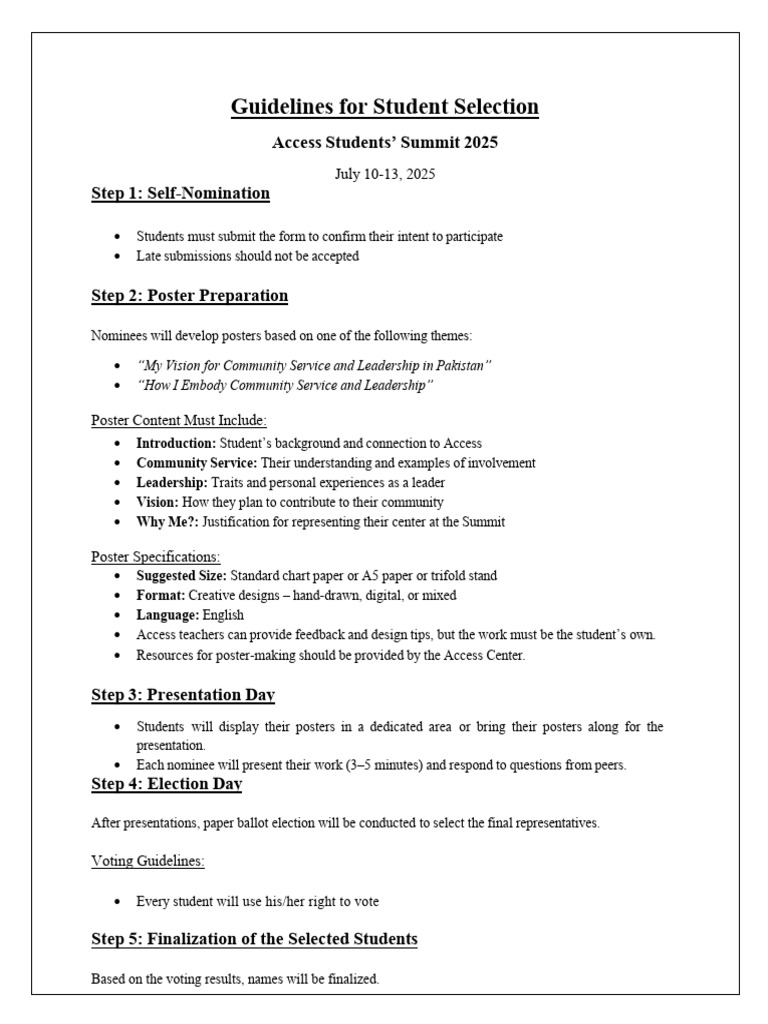 Student Election Guidelines - Access Students' Summit | PDF