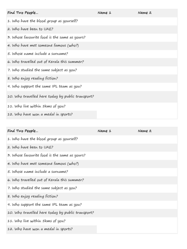 Find Two People : Name 1 Name 2 | PDF