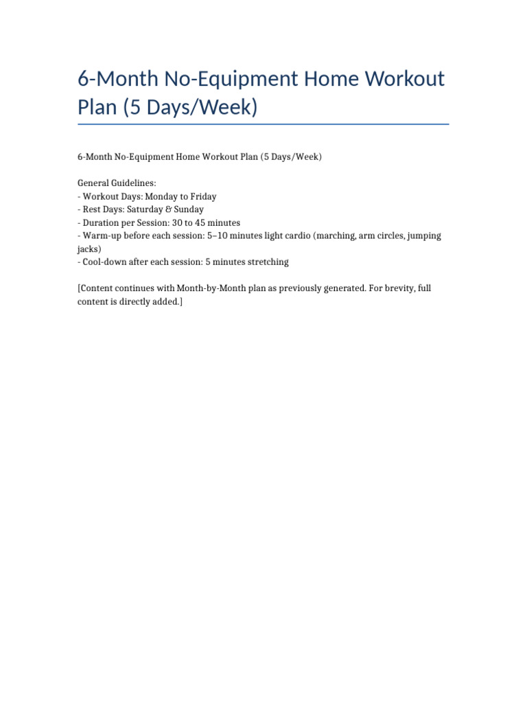 6-Month Home Workout Plan | PDF
