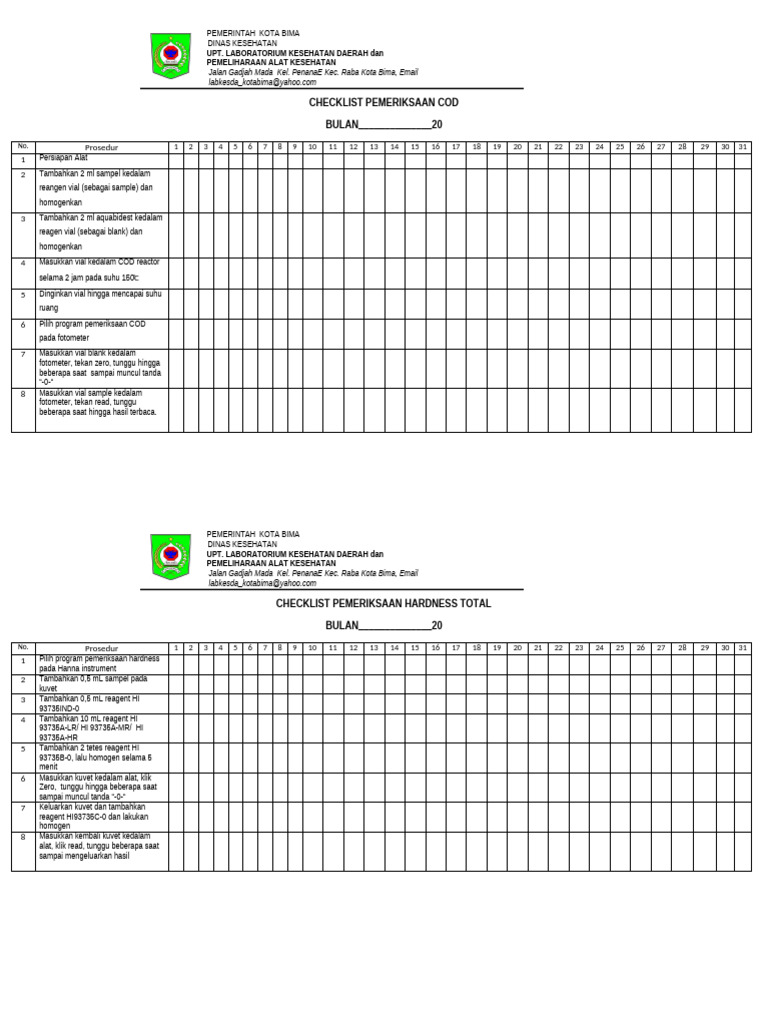 Checklist Penggunaan Alat Kimling | PDF