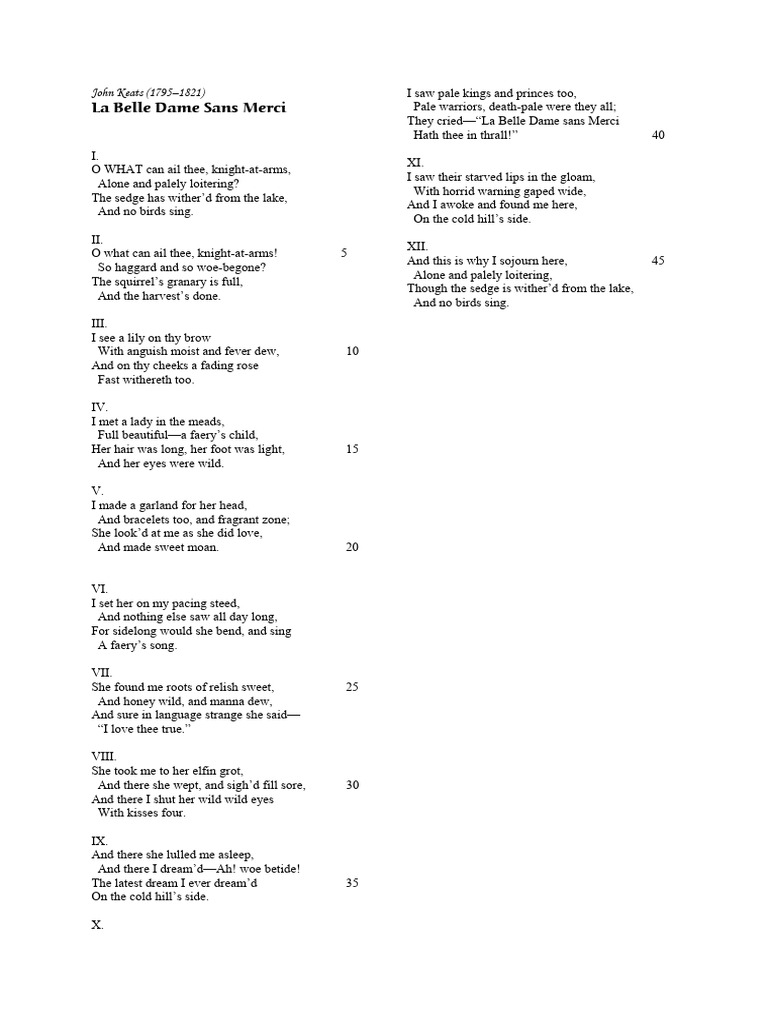 La Belle Dame Sans Merci by John Keats | PDF