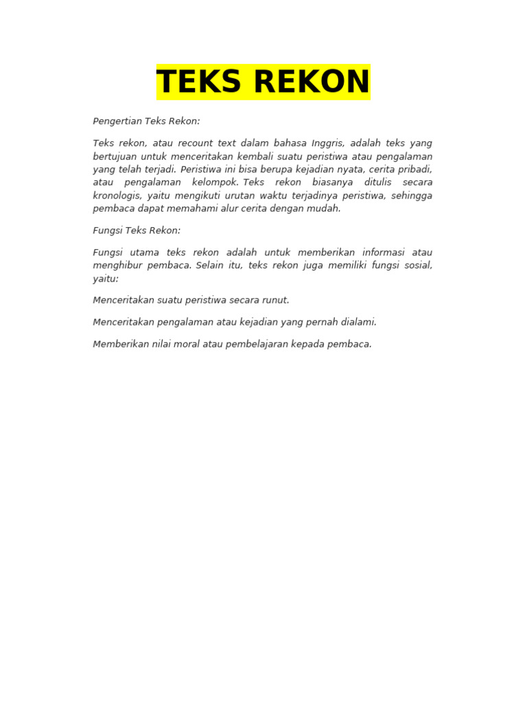 Fungsi dan Contoh Teks Rekon | PDF