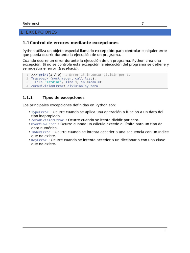 Control de Excepciones en Python | PDF | Python (lenguaje de ...