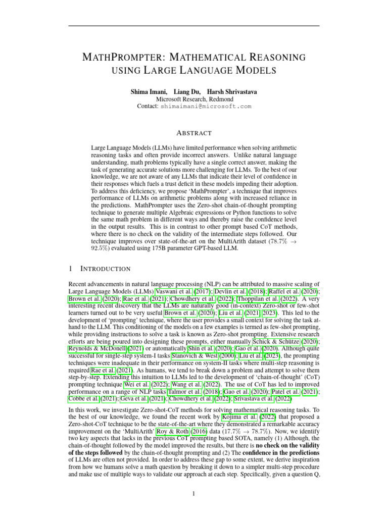 Mathprompter - Mathematical Reasoning Using Large Language Models | PDF | Algebra | Mathematics