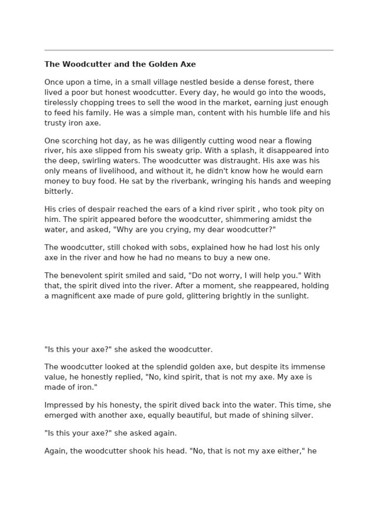 The Honest Woodcutter's Reward | PDF