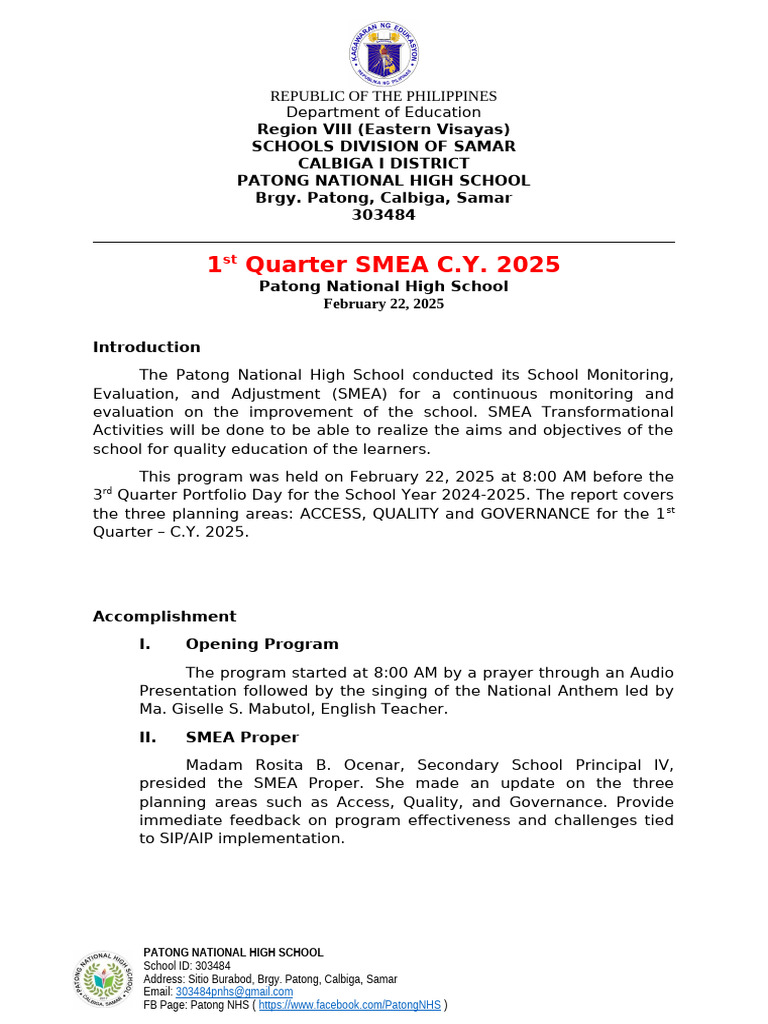 SMEA Report for Patong NHS 2025 | PDF