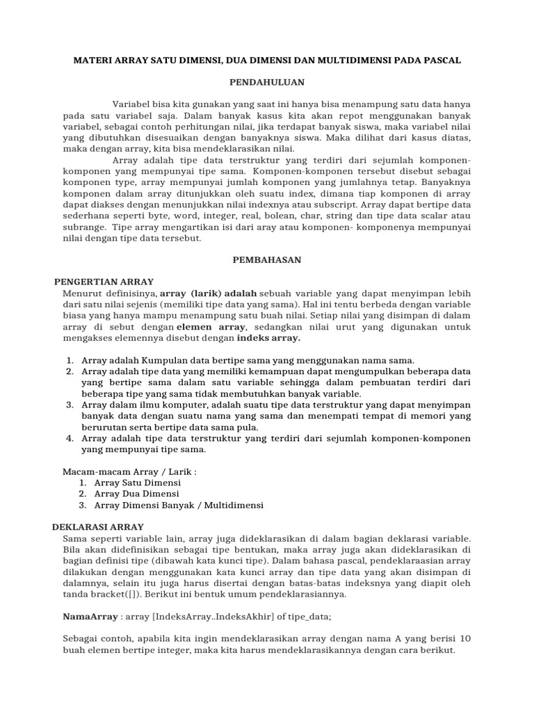 Materi Array Pada Pascal | PDF