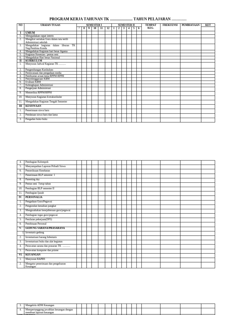 1. Lembaran Program Kerja Tahunan | PDF