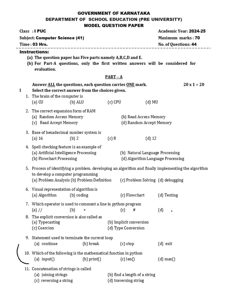 41 Computer Science Model Paper | PDF | Algorithms | String (Computer ...