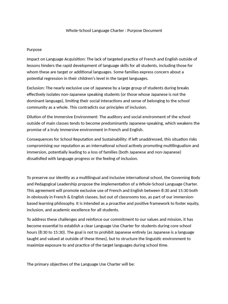 Whole School Language Charter | PDF | Multilingualism | Teachers