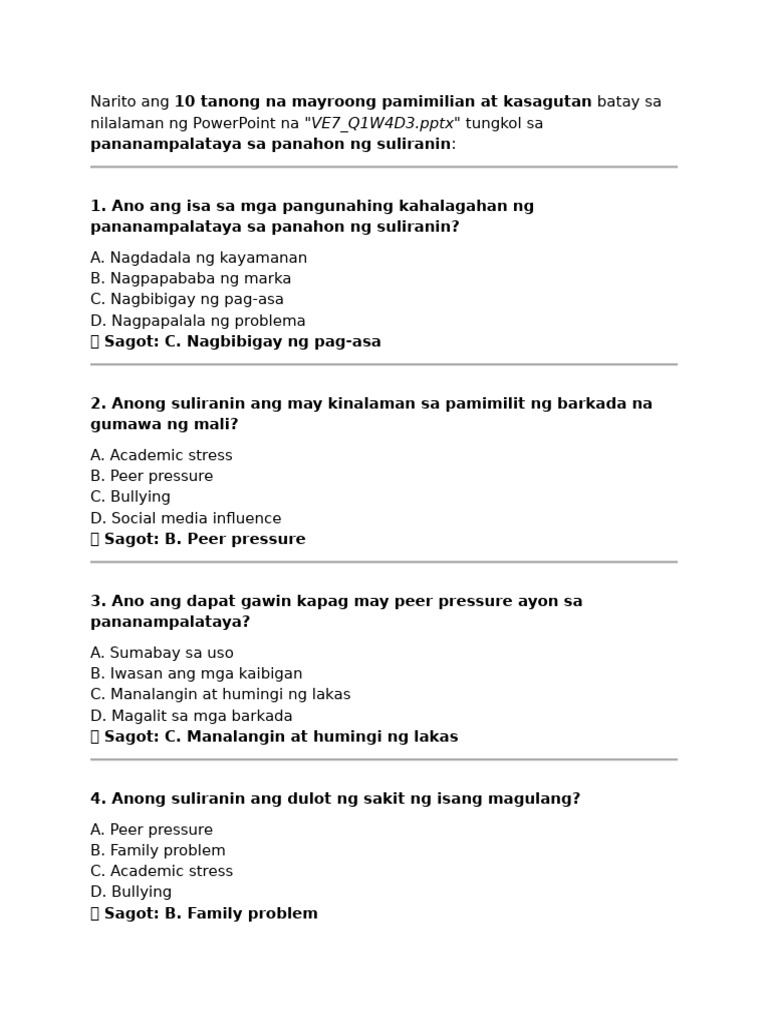 Quiz GMRC Q1 Week4 Day3 | PDF