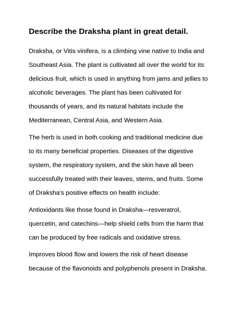 Describe Draksha Plant in Great Detail | PDF