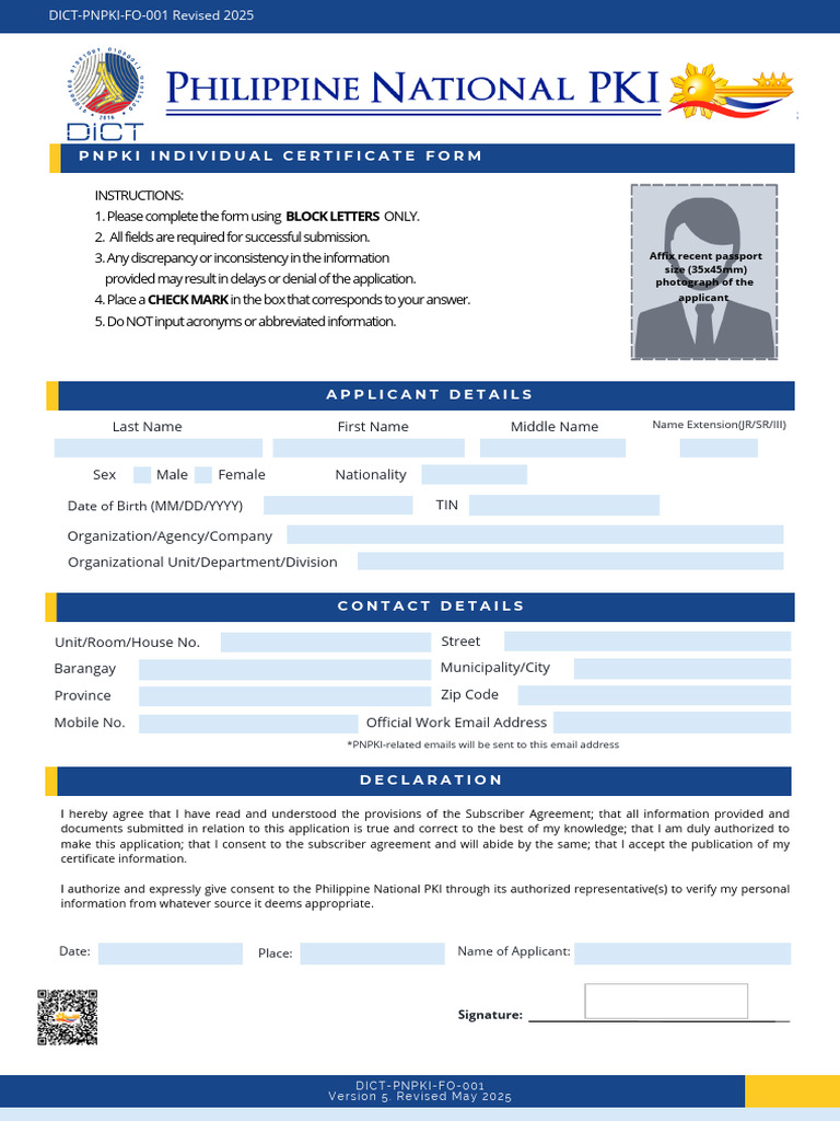 PNPKI Individual Certificate Application | PDF | Identity Document | Government