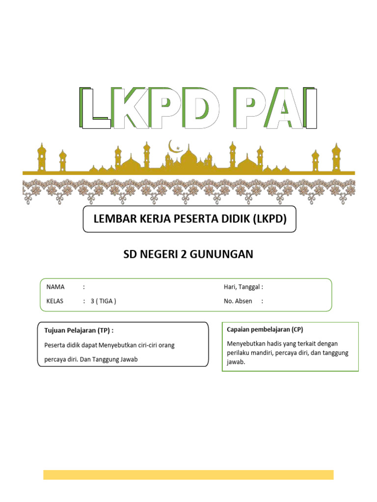 LKPD Pai Kelas 3 Percaya Diri | PDF