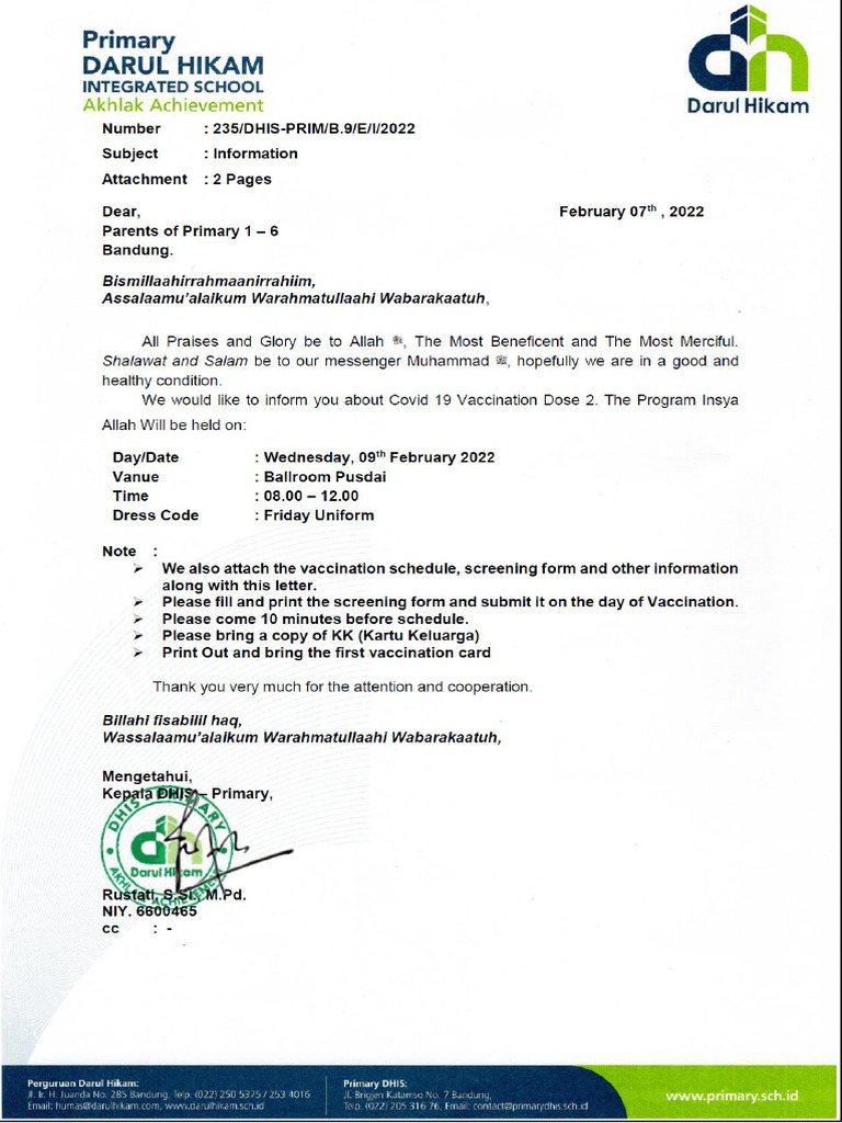 Announcement Letter of Covid-19 Vaccination Dose 2 | PDF