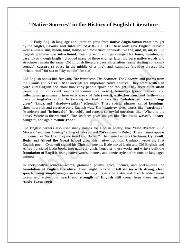 Native Sources in English Literature (Short Notes) | PDF | English ...
