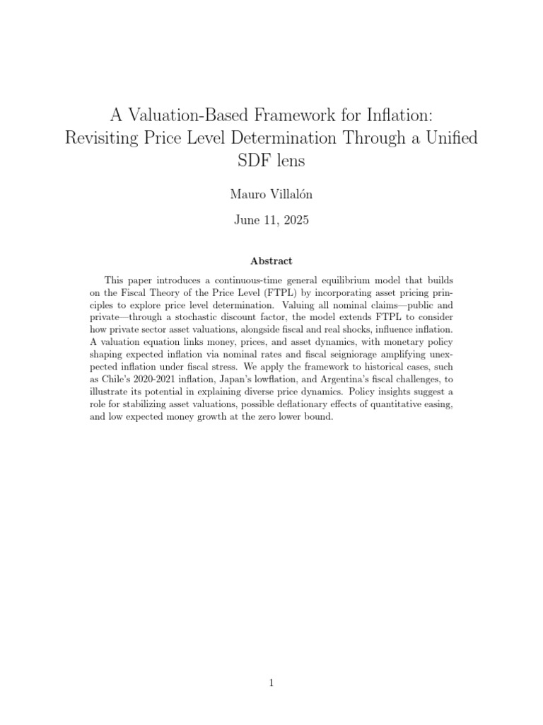 A Valuation-Based Framework for Inflation: Revisiting Price Level ...