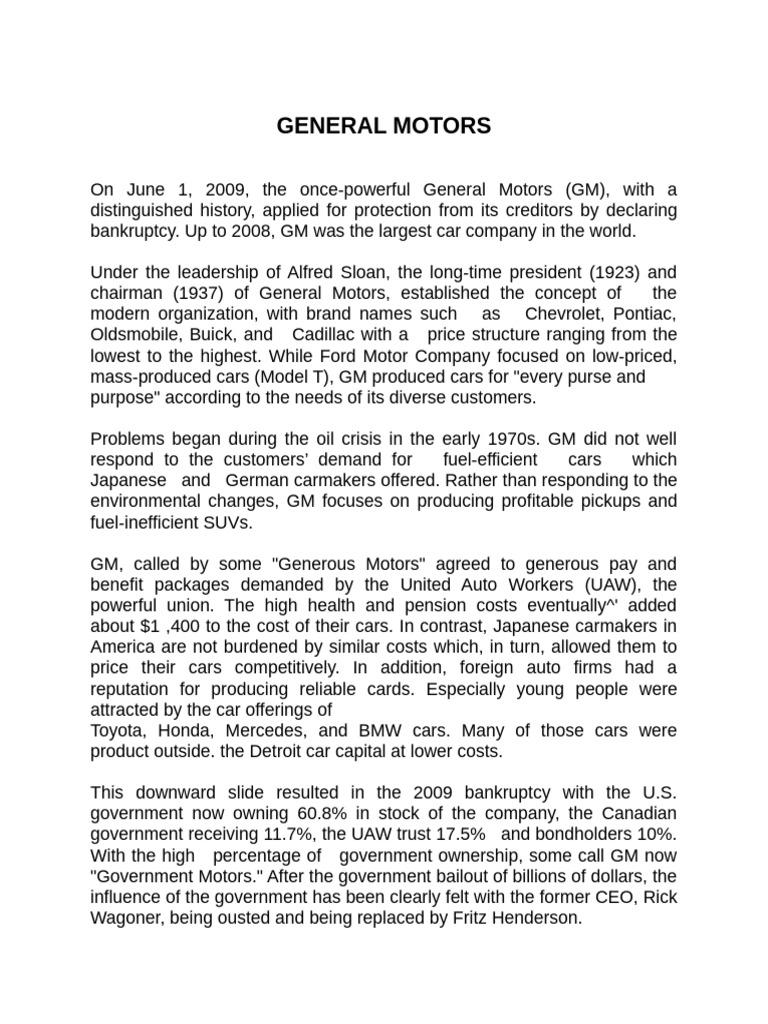 GENERAL MOTORS Case Study | PDF | General Motors | Vehicle Industry