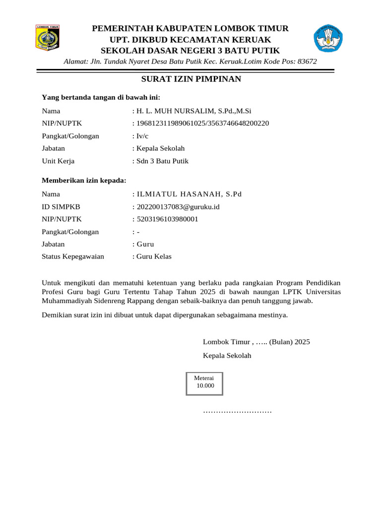 Format Surat Izin Kepsek | PDF