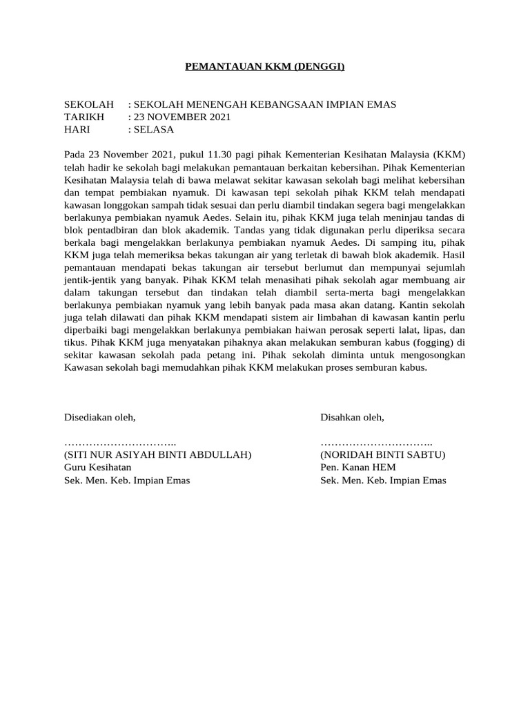 Pemantauan KKM (Aedes) | PDF