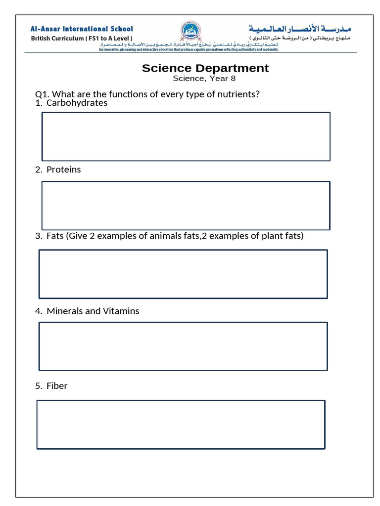 Y8 Revision Sheet | PDF