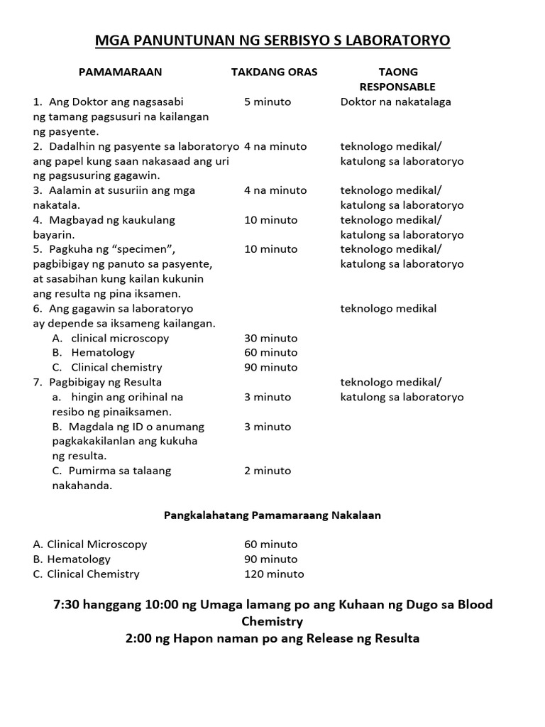 Mga Panuntunan NG Serbisyo S Laboratoryo | PDF