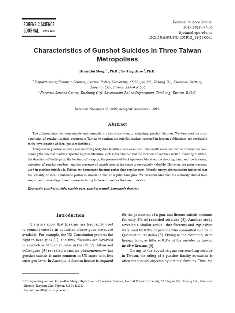 Forensic Science, Firearms Examination, Gunshot Suicide Characteristics ...