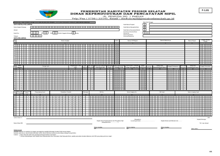 F-1 01 Formulir Biodata Penduduk Wni | PDF