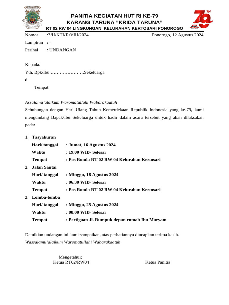 Surat Undangan Event RT | PDF