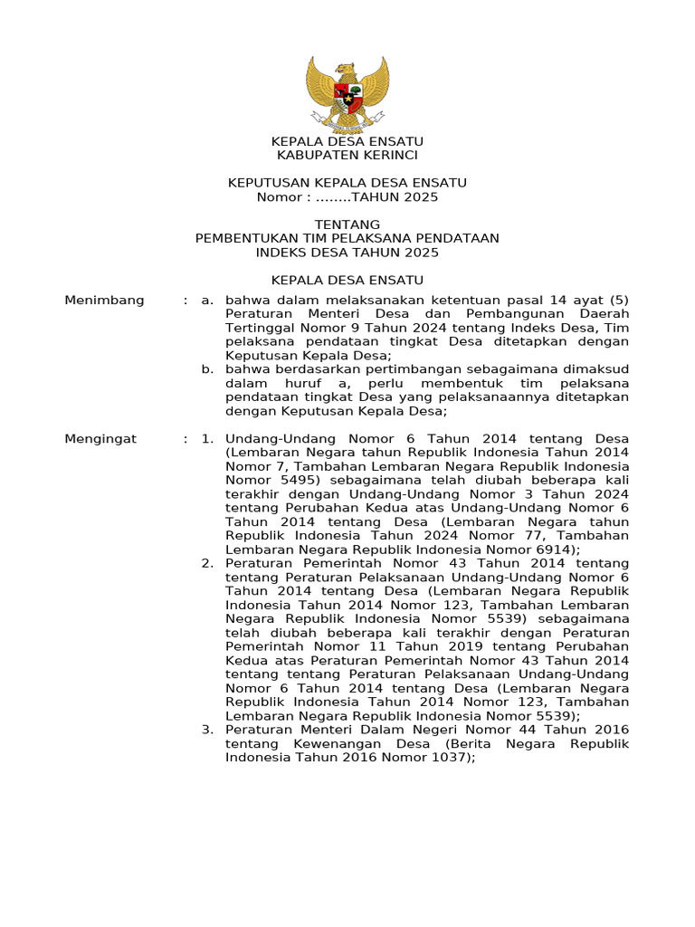 SK Pendataan Indeks Desa 2025 | PDF