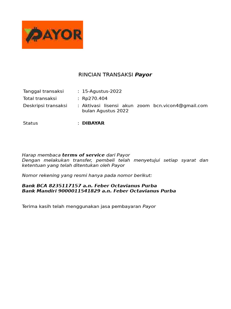 Pembayaran Payor Agustus 2022 | PDF