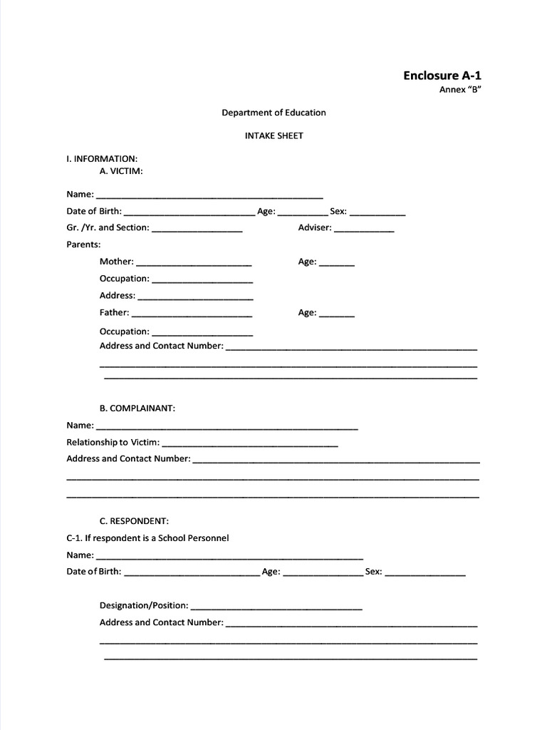 Child Protection Intake Sheet Template | PDF | Child Abuse | Juvenile ...