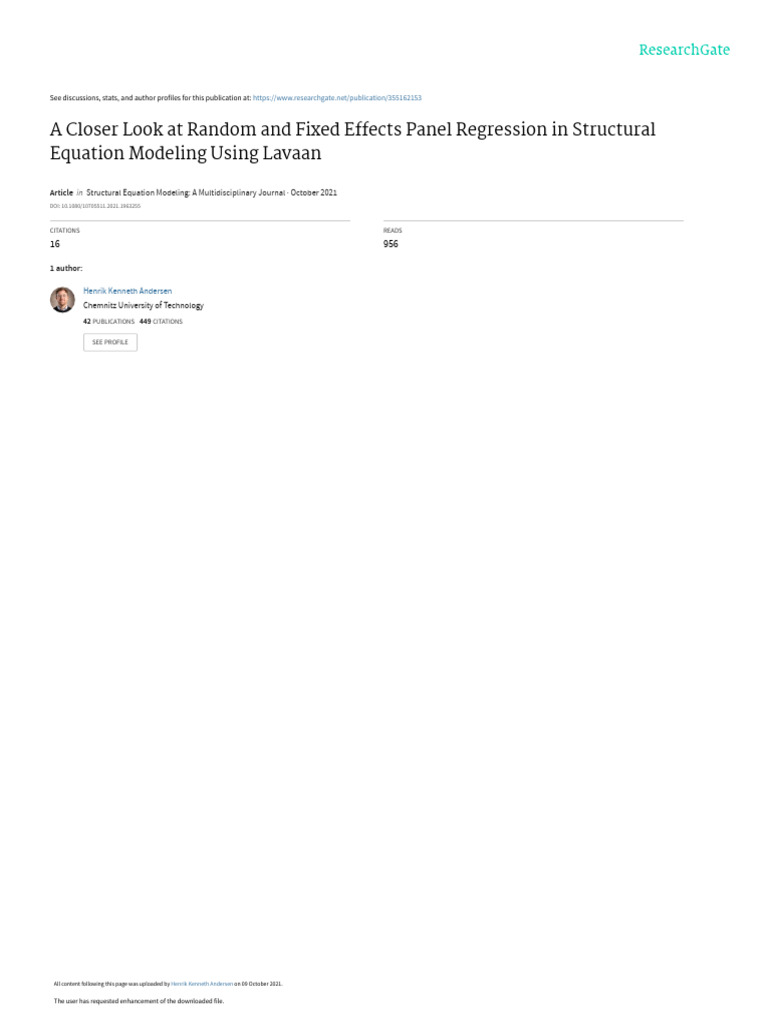 Random Fixed Effects Sem | PDF | Structural Equation Modeling | Regression Analysis